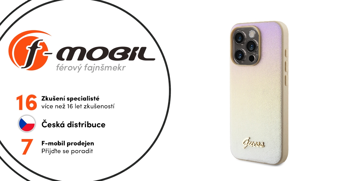 Zadní kryt Guess PU Leather Iridescent Metal Script pro Apple iPhone 15 ...