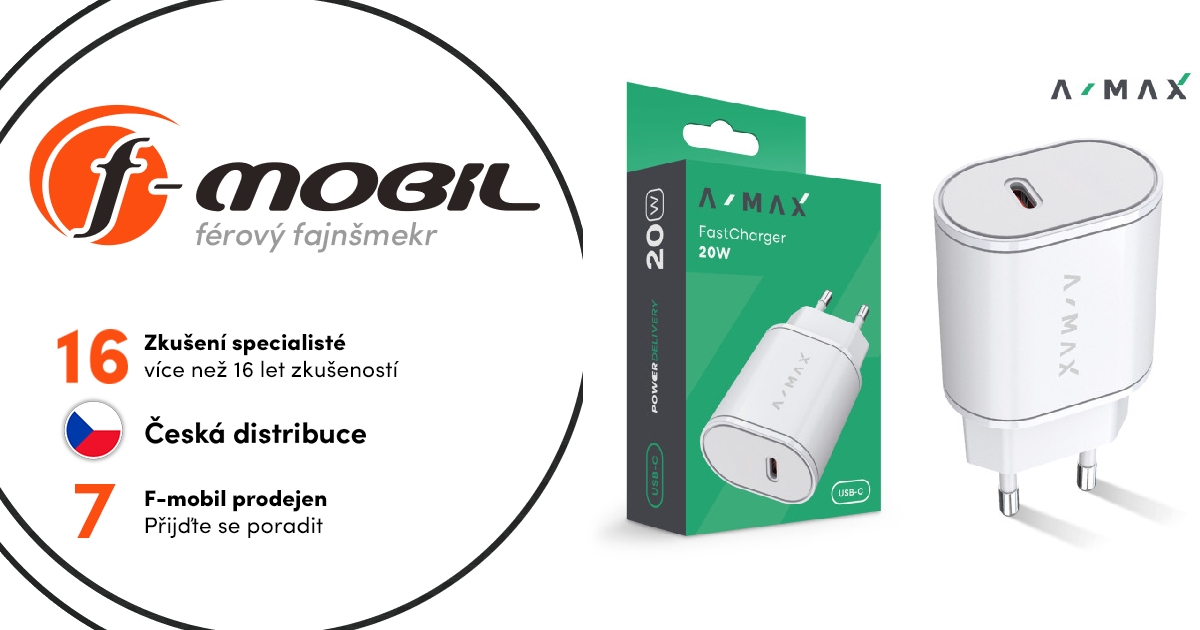 Chytrá nabíječka A-MAX Power Delivery 20W USB-C, bílá | F-mobil.cz